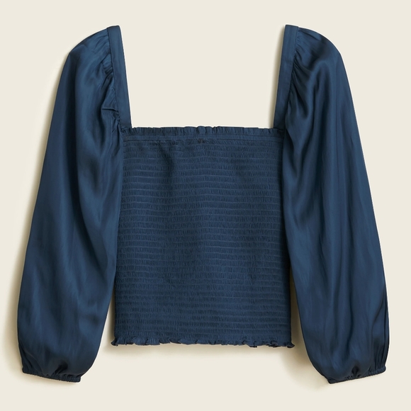 J. Crew | Tops | J Crew Quareneck Smocked Featherweight Satin Crop ...